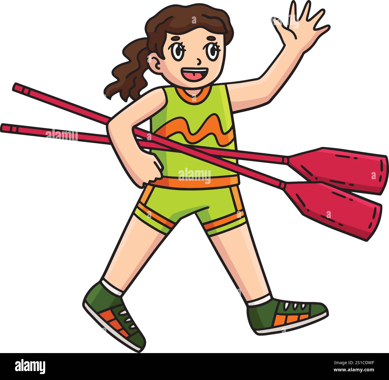 Rowing Oarswoman Carrying Oars Cartoon Clipart Stock Vector Image & Art ...