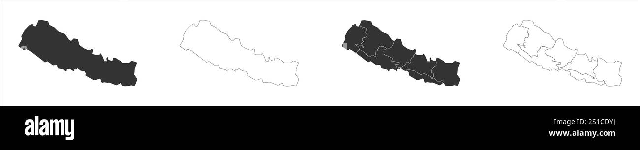 Nepal set of three maps - solid map, outline map and map highlighting ...