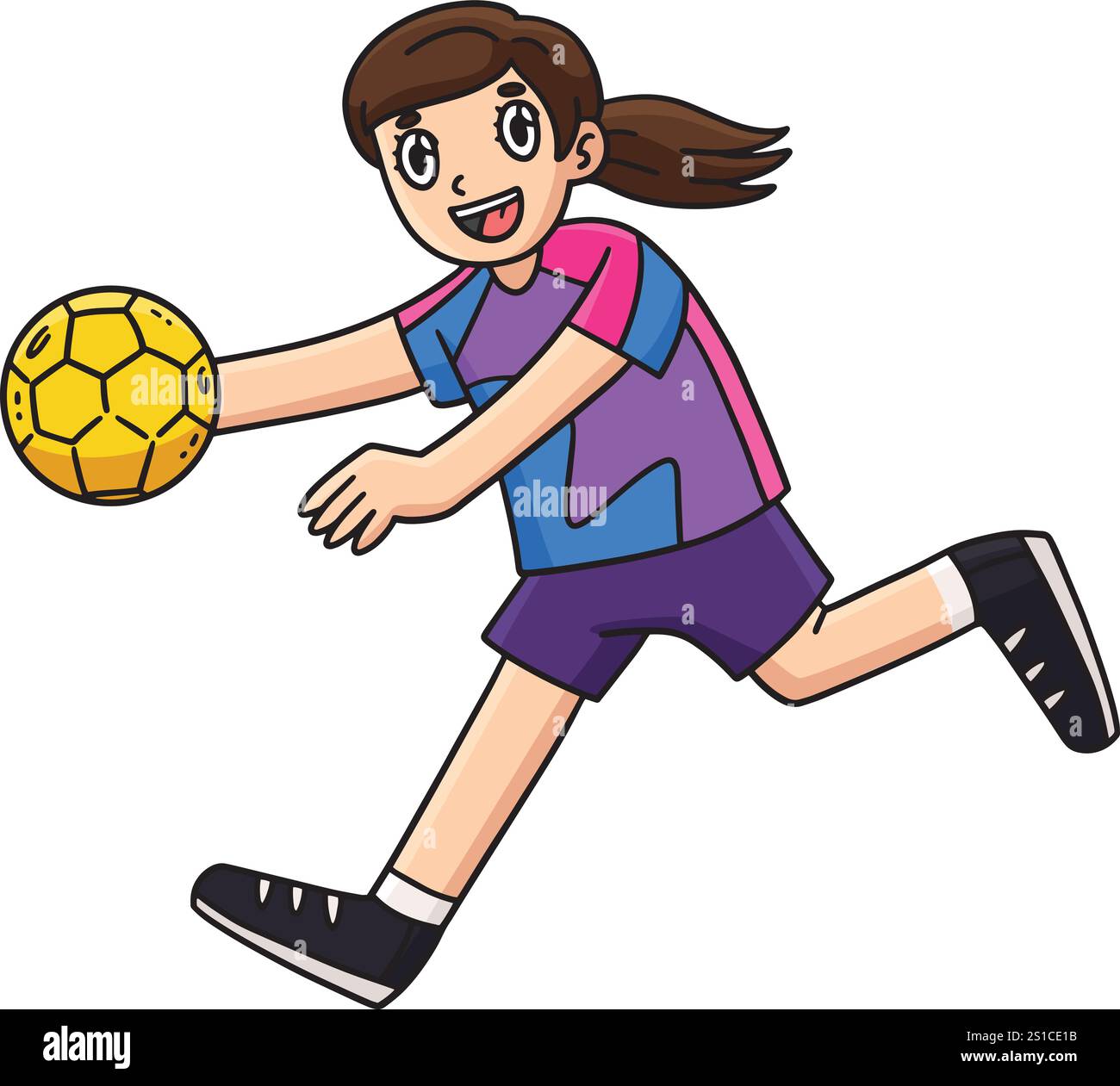 Female Handball Player Running with a Ball Clipart Stock Vector Image ...