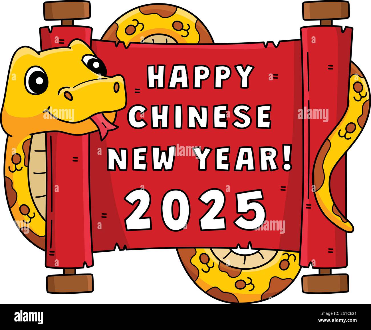 Year of the Snake Holding a Scroll Cartoon Clipart Stock Vector Image ...