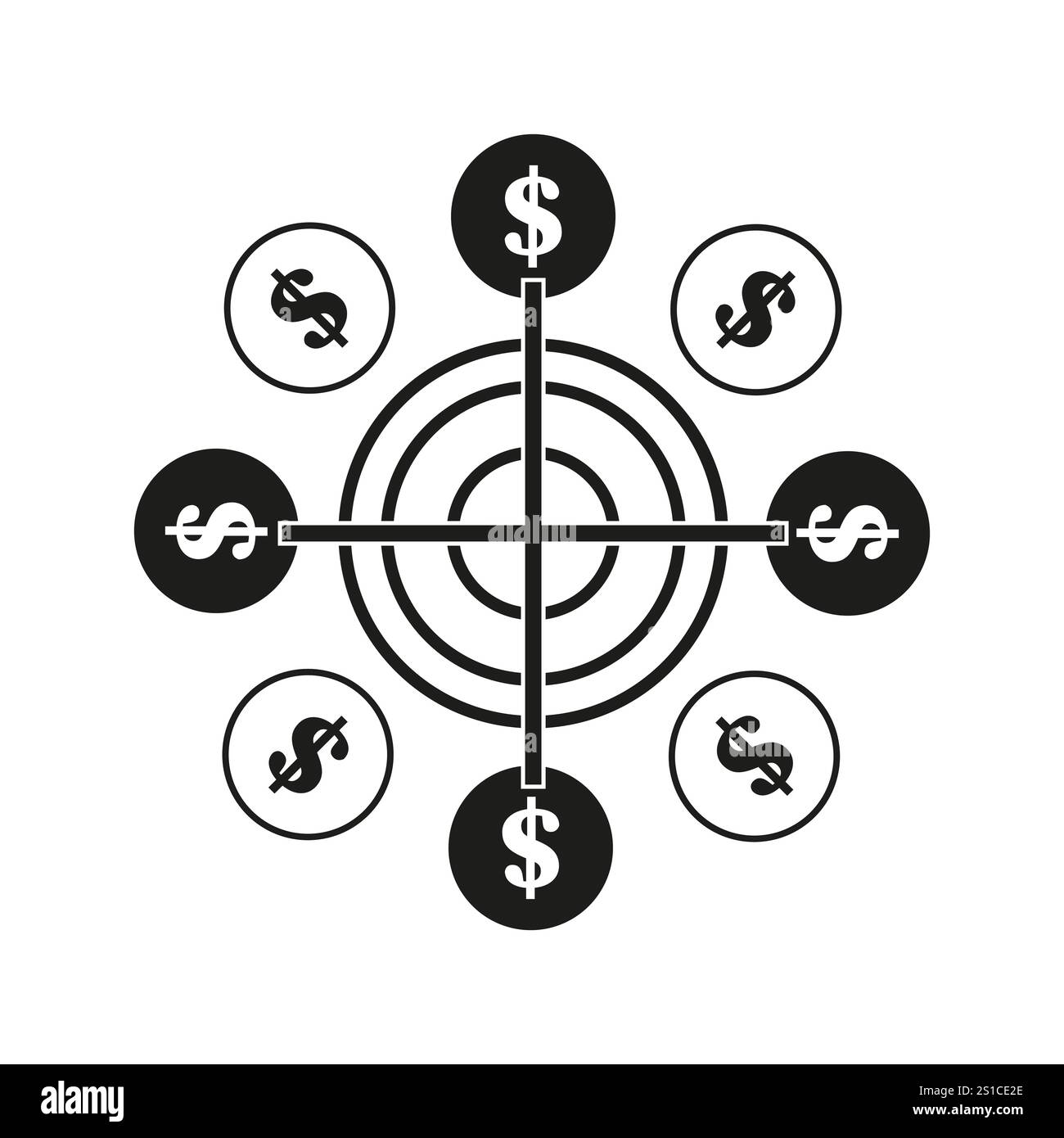 Dollar target icon. Financial focus symbol. Money precision graphic ...
