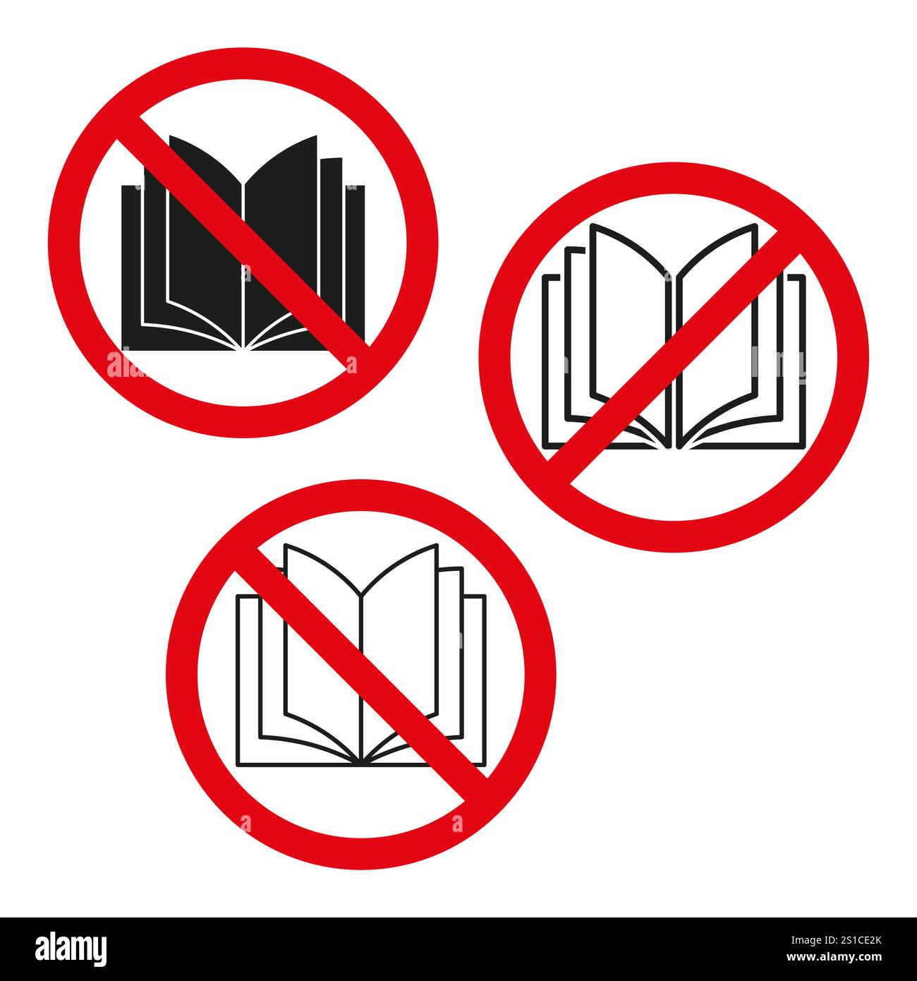 No books allowed. Prohibited open book. Red circle symbol. Forbidden ...