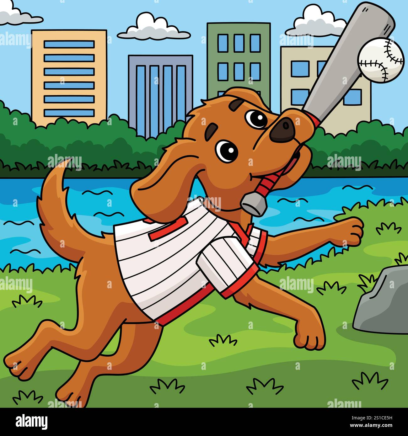 Baseball Dog Playing Colored Cartoon Illustration Stock Vector Image ...