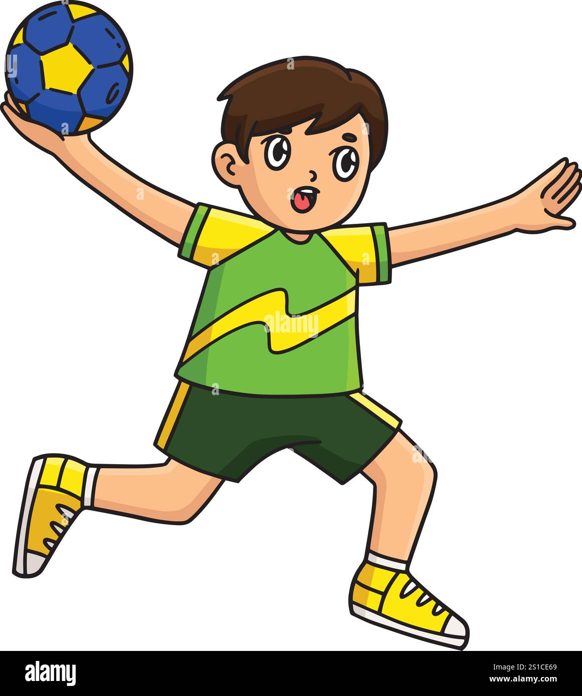 Handball Player doing a Jump Shot Cartoon Clipart Stock Vector Image ...