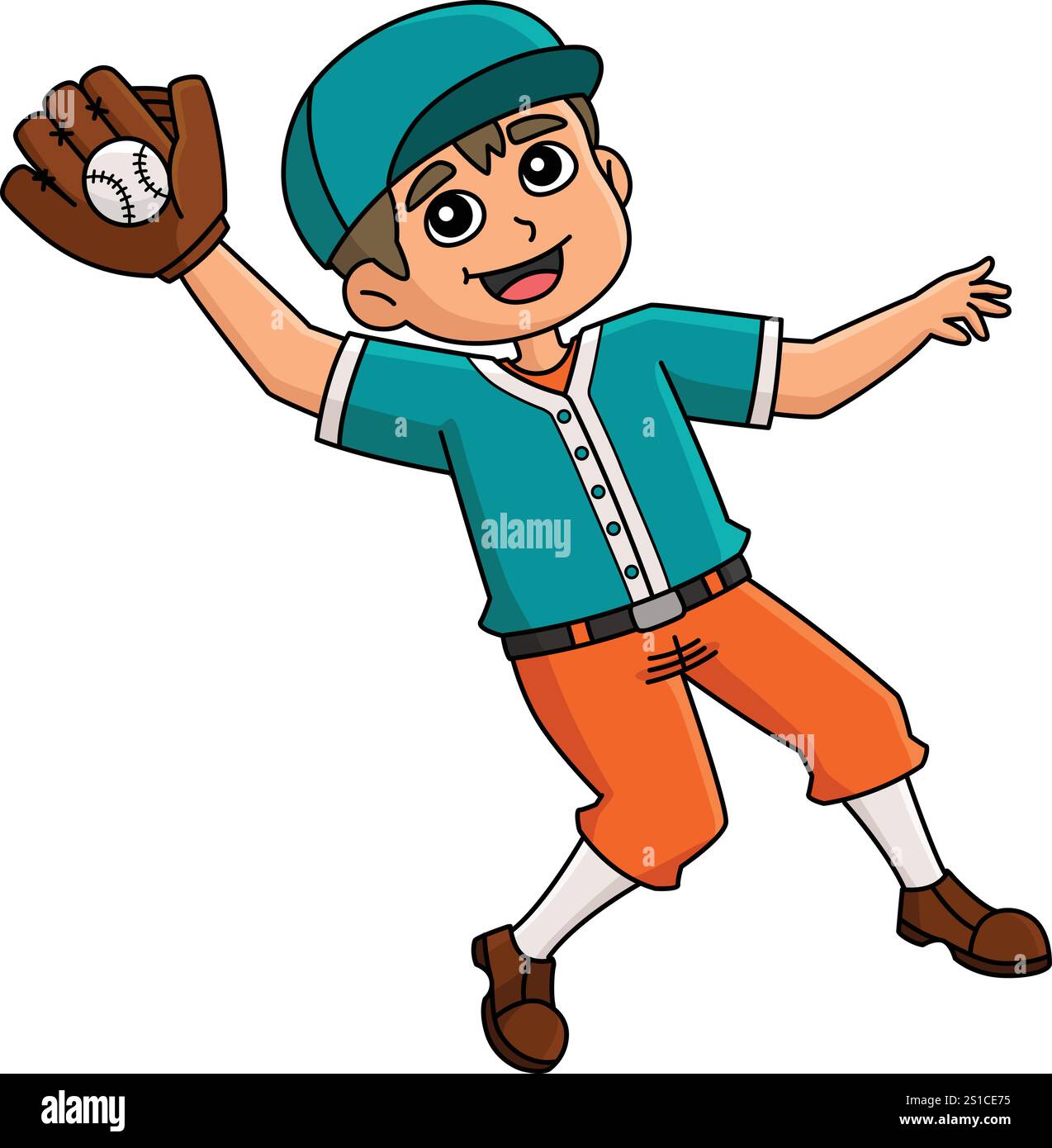 Baseball Outfielder Catching Ball Cartoon Clipart Stock Vector Image ...