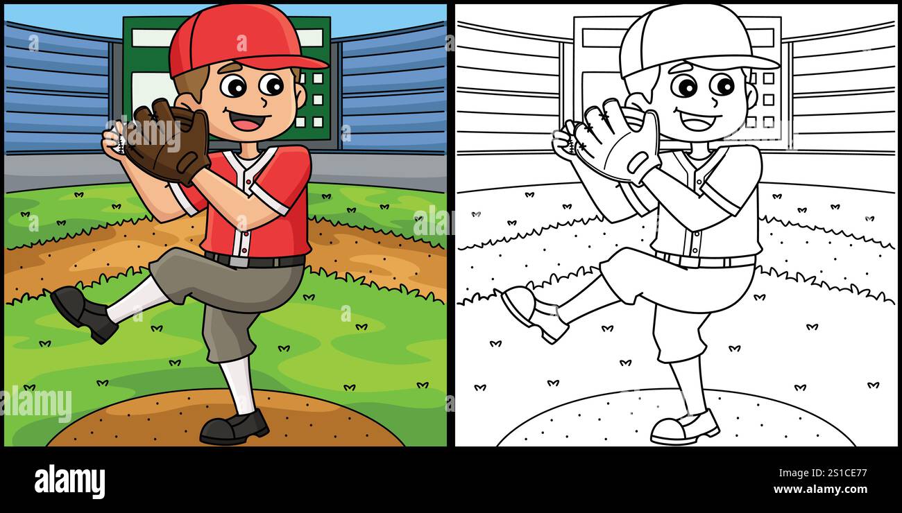 Baseball Pitcher Coloring Page Illustration Stock Vector Image & Art ...