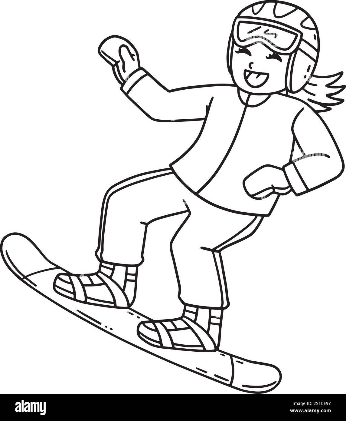 Snowboarding Girl making a Leap Isolated Coloring Stock Vector Image ...
