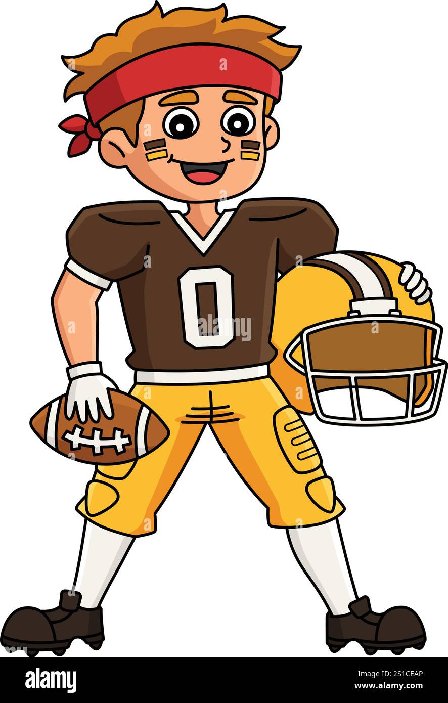 American Football Player Cartoon Colored Clipart Stock Vector Image ...