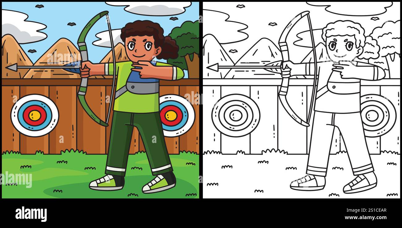 Archery Female Archer Firing Arrow Illustration Stock Vector Image ...