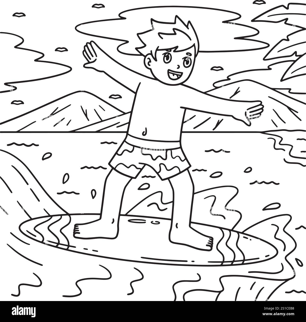 Surfing Boy Coloring Page for Kids Stock Vector Image & Art - Alamy