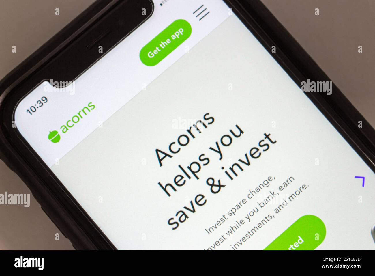 Acorns website, a US-based investment app designed for small-scale and ...