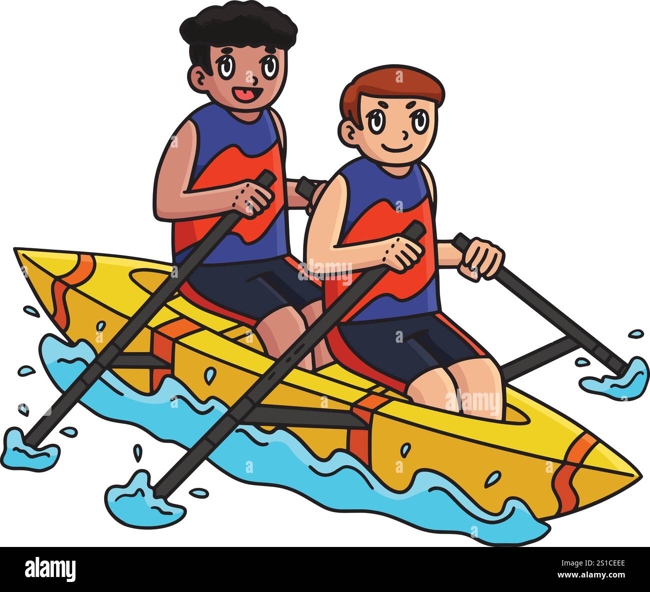 Rowing Pair Oarsmen Cartoon Colored Clipart Stock Vector Image & Art ...