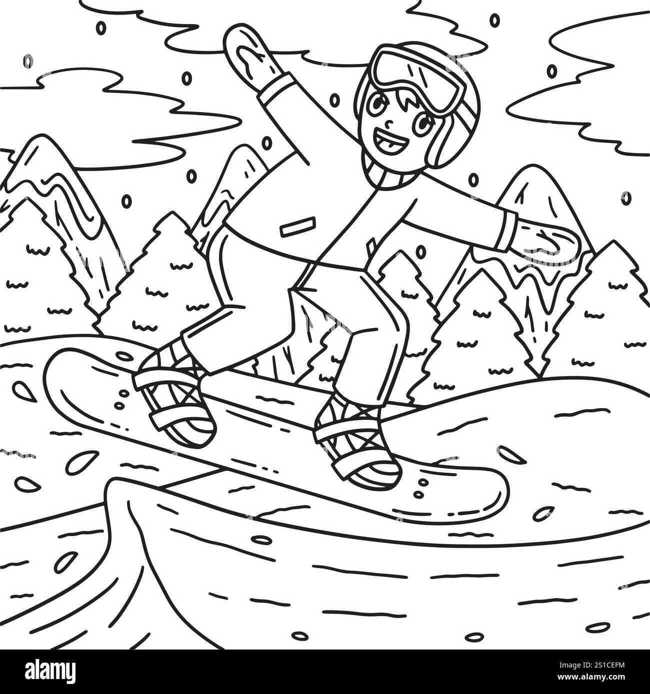 Snowboarding Boy making a Leap Coloring Page Stock Vector Image & Art ...