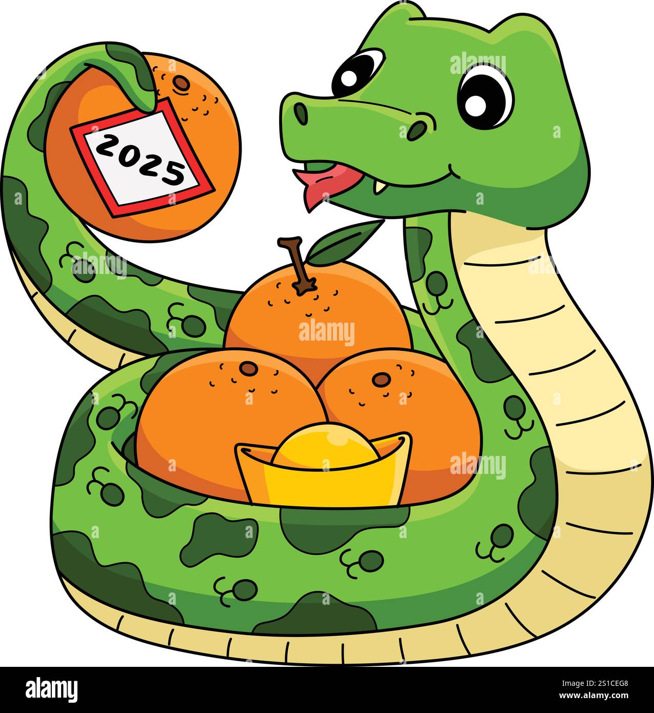Year of the Snake Holding Mandarin Cartoon Clipart Stock Vector Image ...