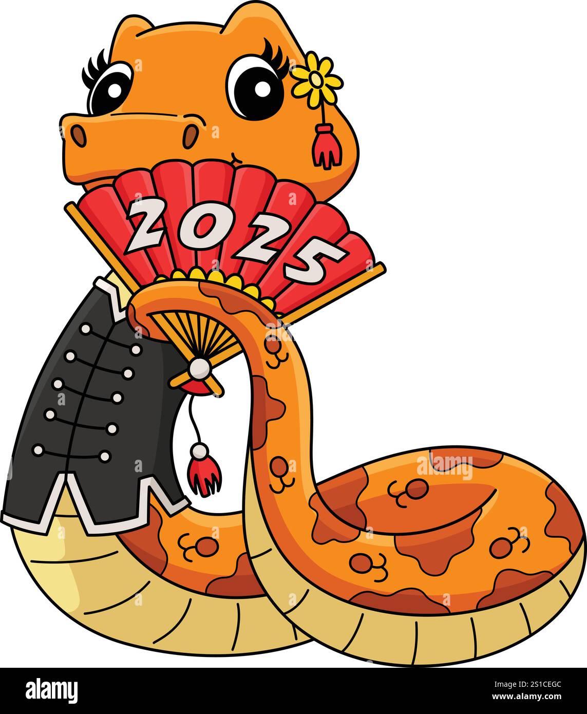 Year of the Snake Holding a Fan Cartoon Clipart Stock Vector Image ...