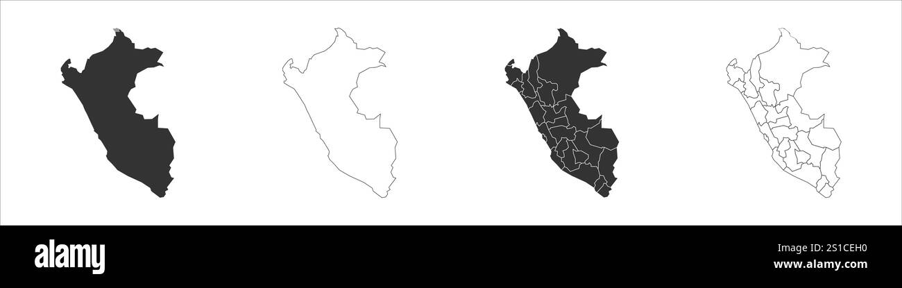 Peru set of three maps - solid map, outline map and map highlighting ...