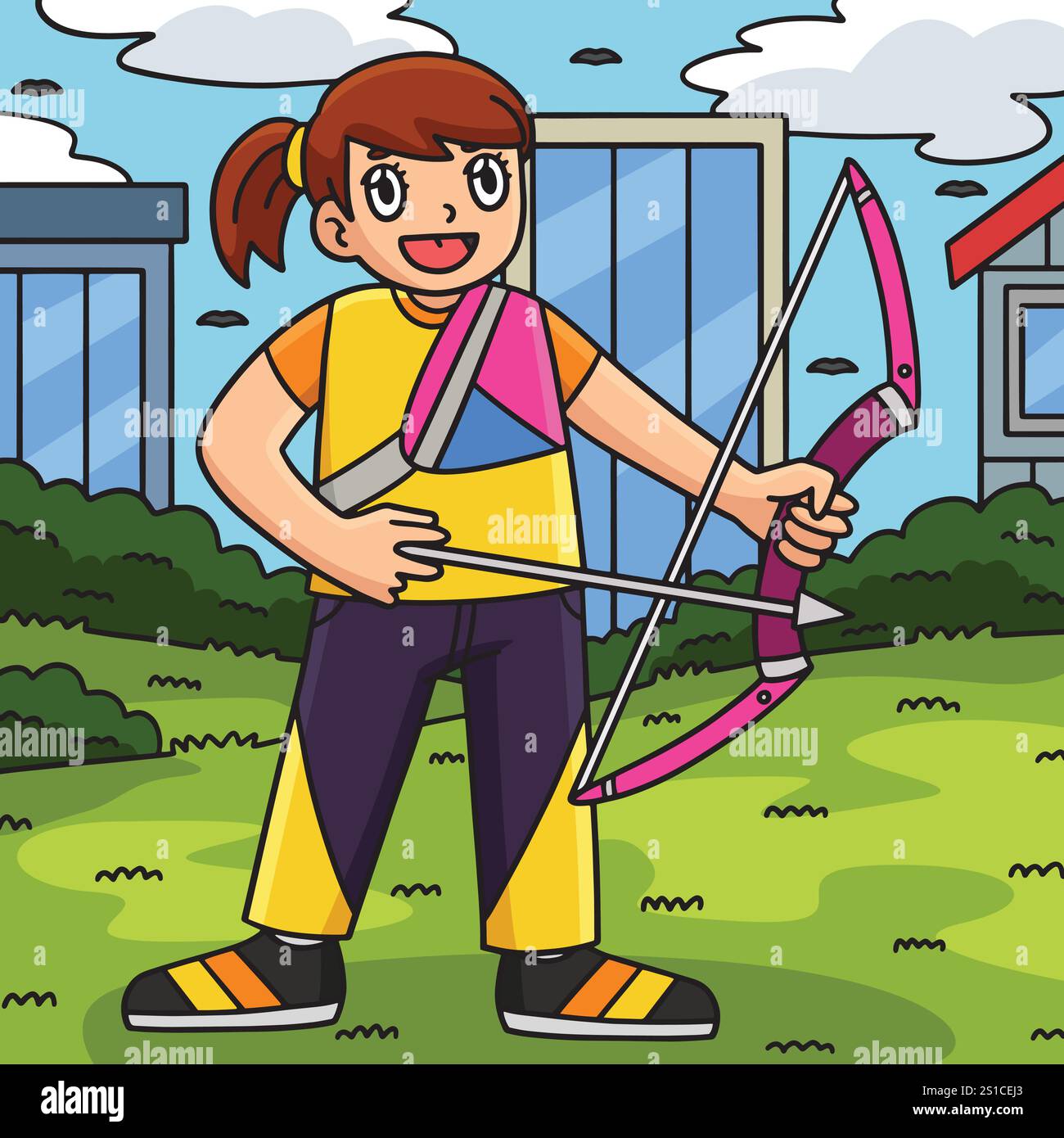 Archery Female Archer Ready to Aim Colored Cartoon Stock Vector Image & Art - Alamy