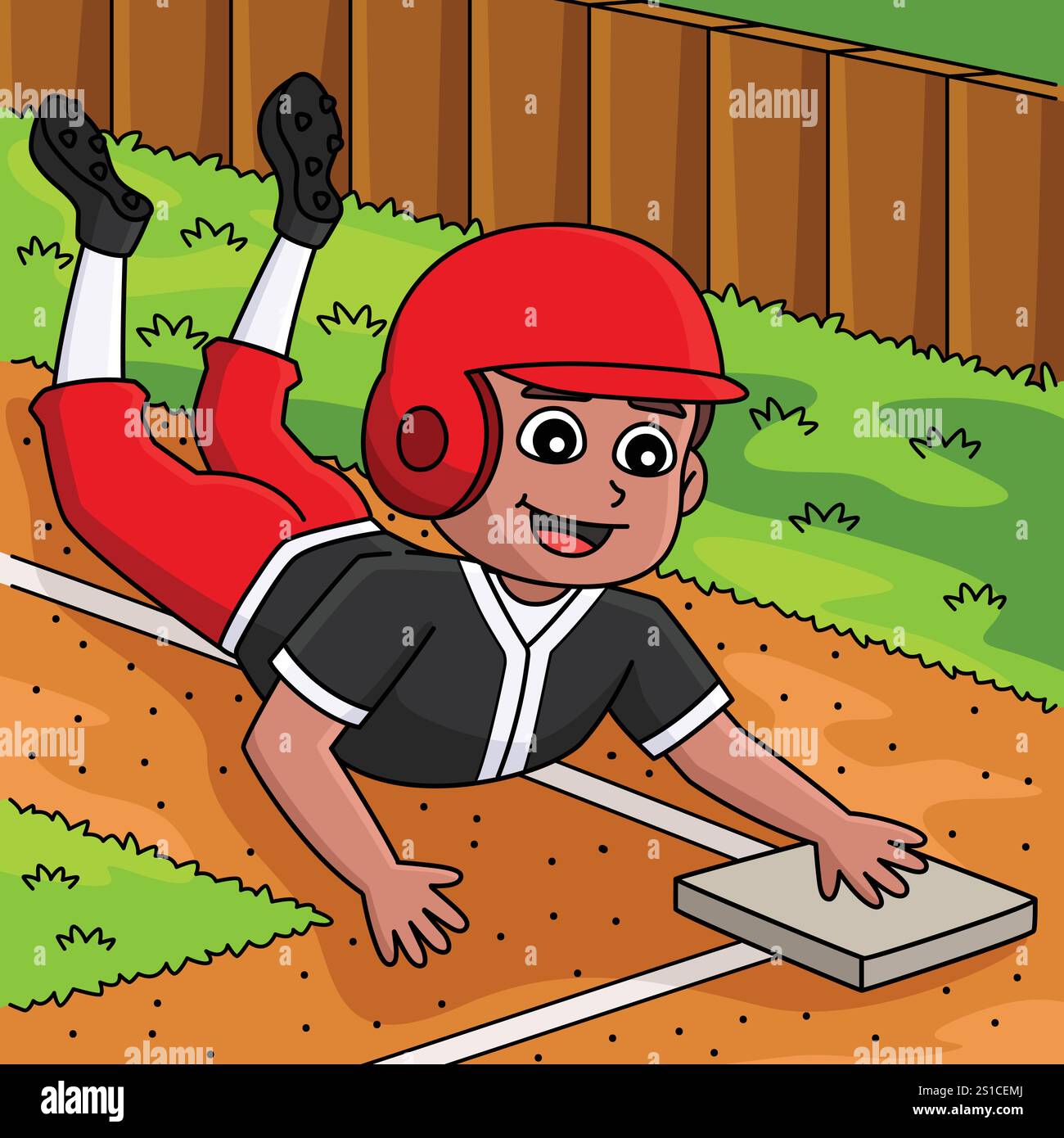 Baseball Player Stealing Base Colored Cartoon Stock Vector Image & Art ...