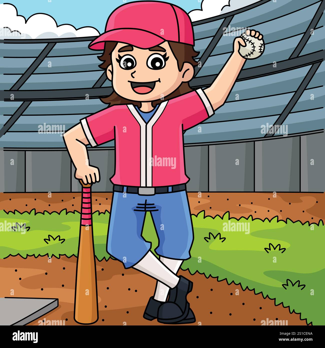 Female Baseball Player Colored Cartoon Stock Vector Image & Art - Alamy