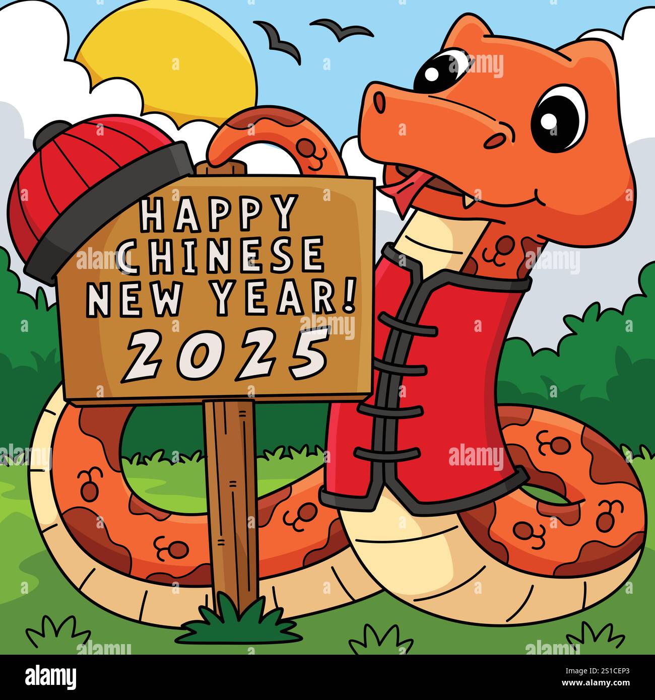 Happy Chinese New Year 2025 Colored Cartoon Stock Vector Image & Art ...