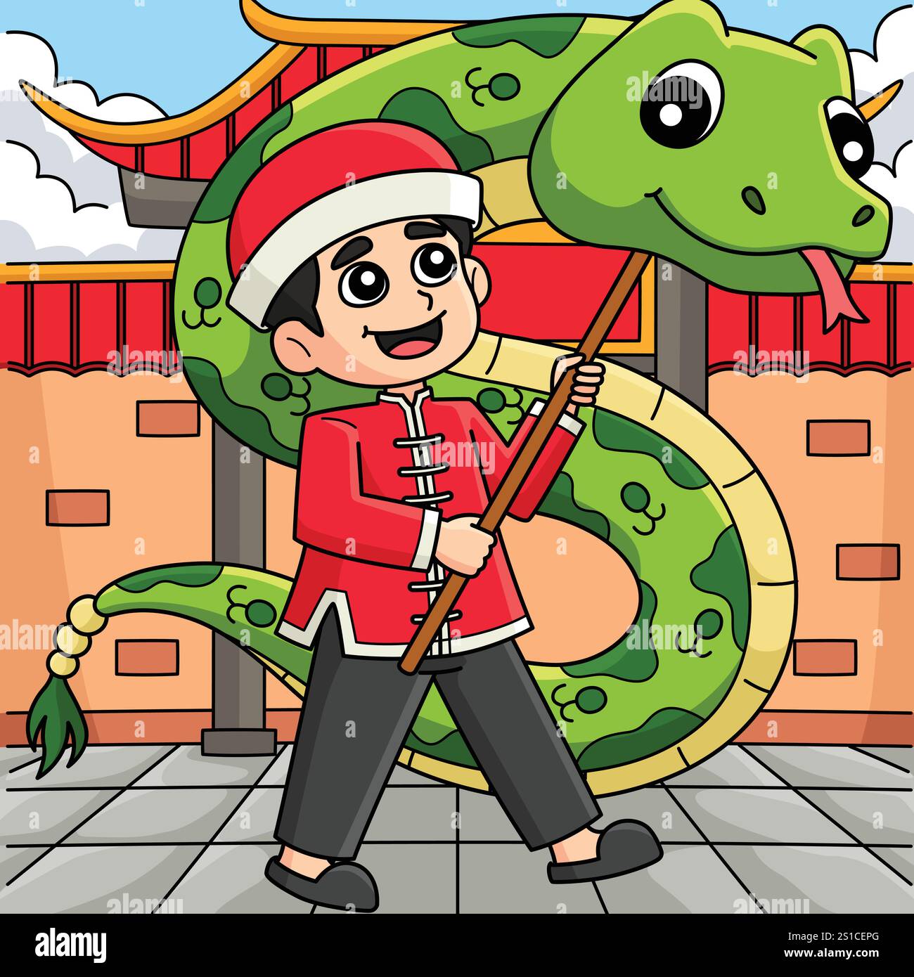 Year of the Snake Chinese Boy with Float Colored Stock Vector Image ...