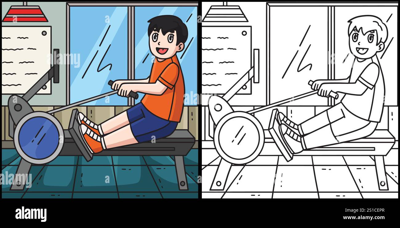 Rowing Oarsman Indoor Rowing Machine Illustration Stock Vector Image ...