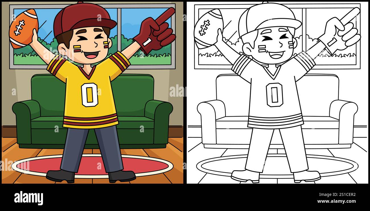 American Football Fan Coloring Page Illustration Stock Vector Image ...