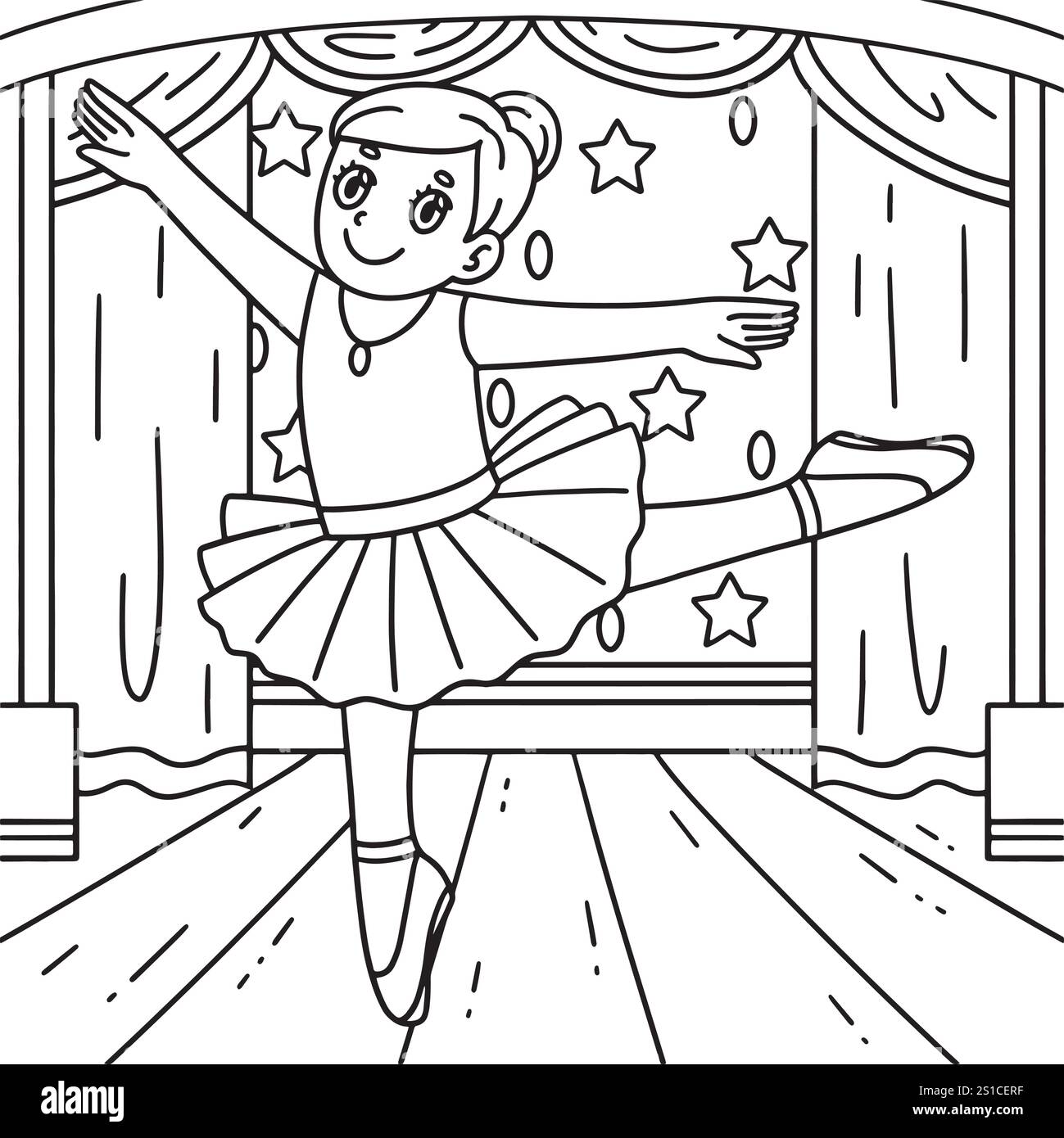 Ballerina doing Arabesque Coloring Page for Kids Stock Vector Image ...