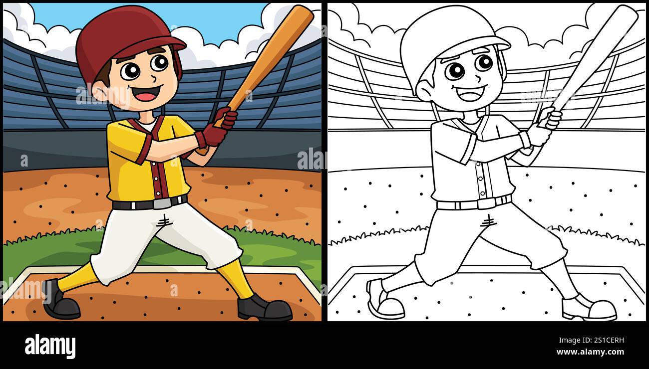 Baseball Batter Coloring Page Colored Illustration Stock Vector Image ...