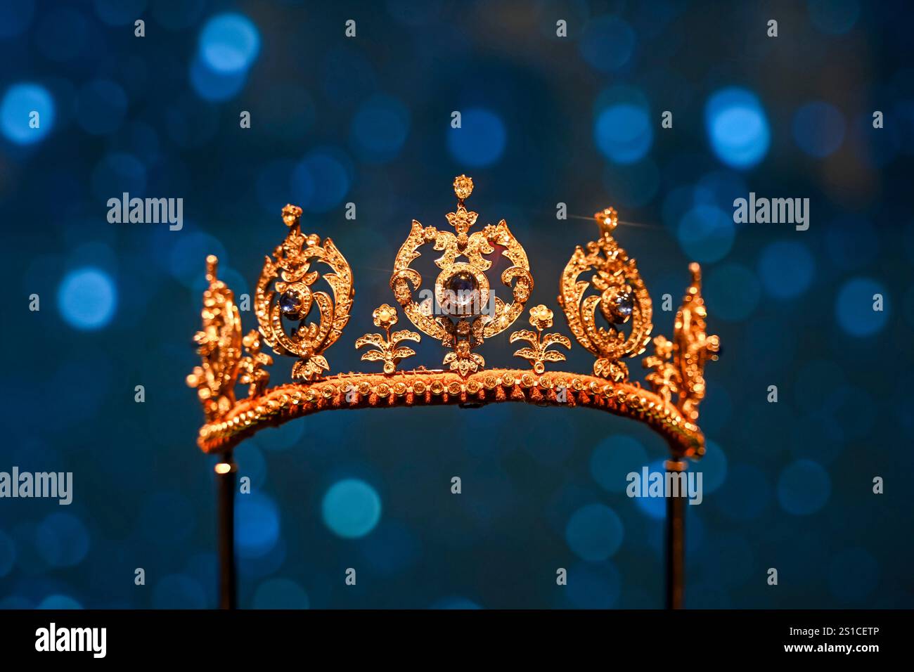 A sapphire and diamond crown from a princess of Denmark is on display ...
