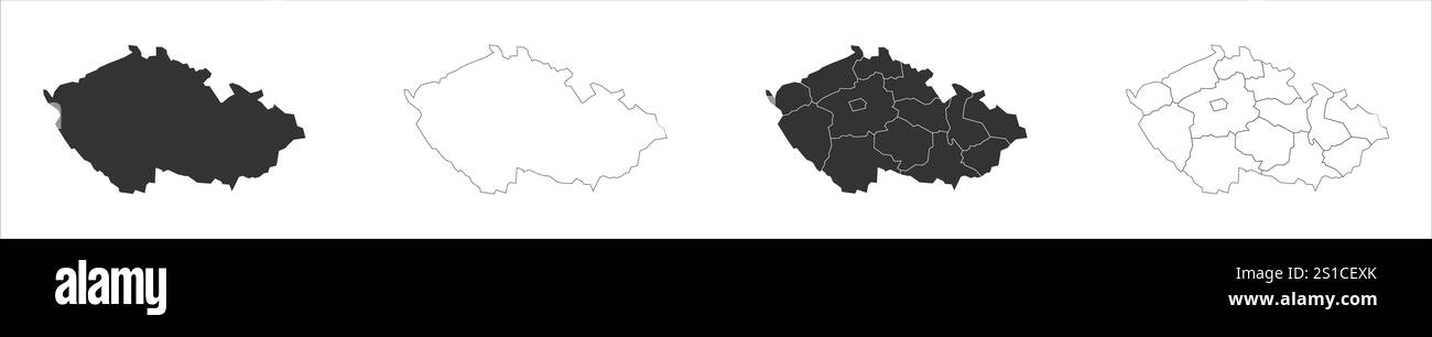 Czech Republic set of three maps - solid map, outline map and map ...