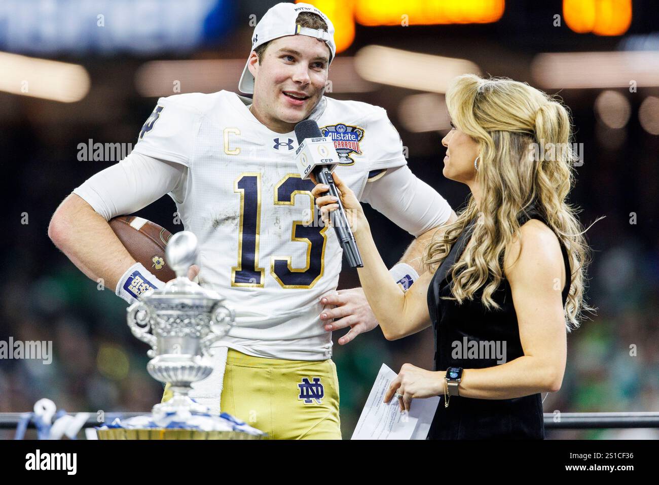 January 02, 2025: ESPN reporter Molly McGrath interviews Notre Dame ...