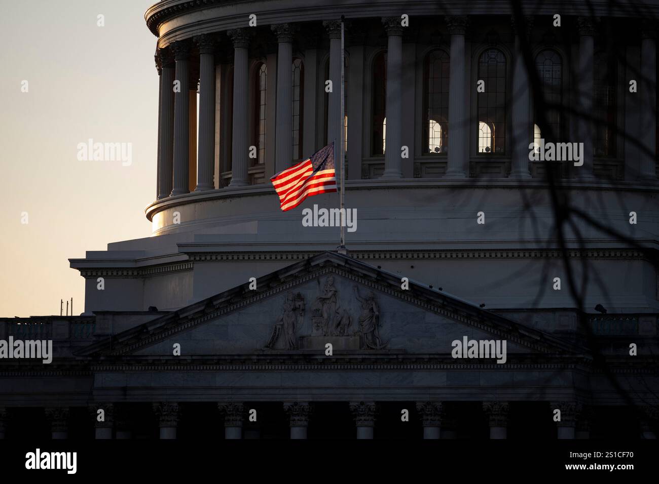 Washington, USA. 02nd Jan, 2025. The American flag flies at half-mast ...