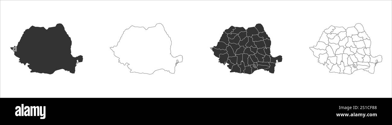 Romania set of three maps - solid map, outline map and map highlighting ...