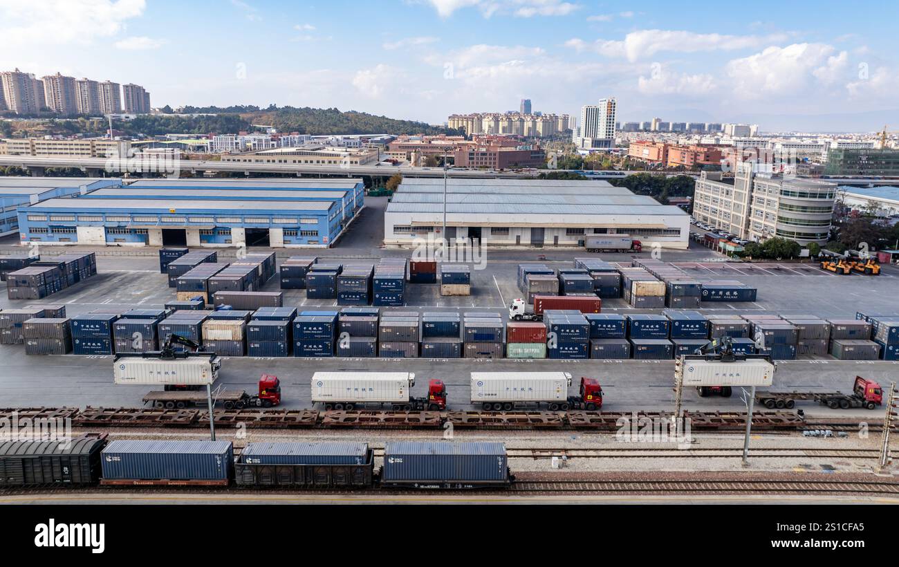 Kunming, China's Yunnan Province. 2nd Jan, 2025. An international cargo ...