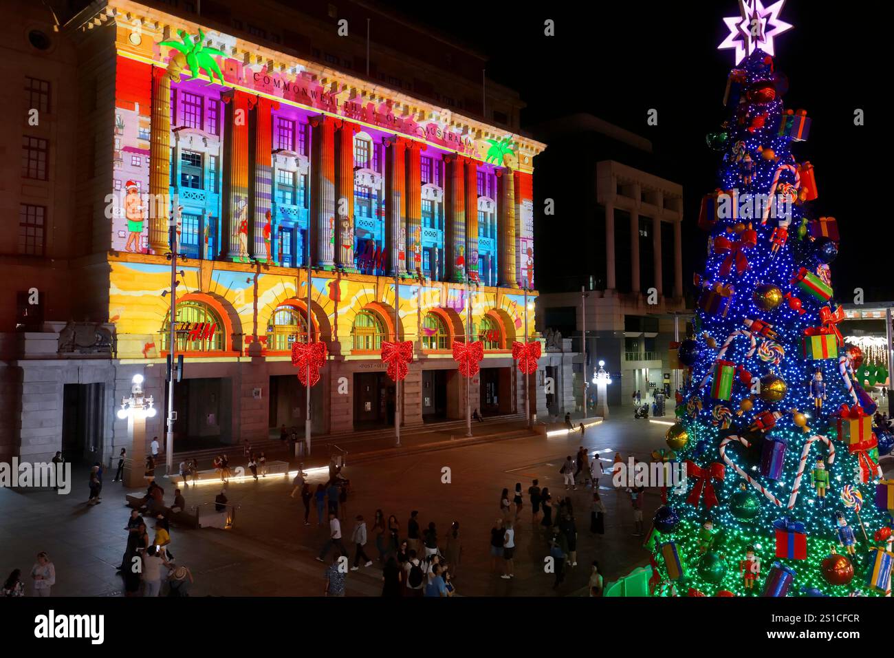 Commonwealth building lit up with laser lights, Perth Western Australia ...