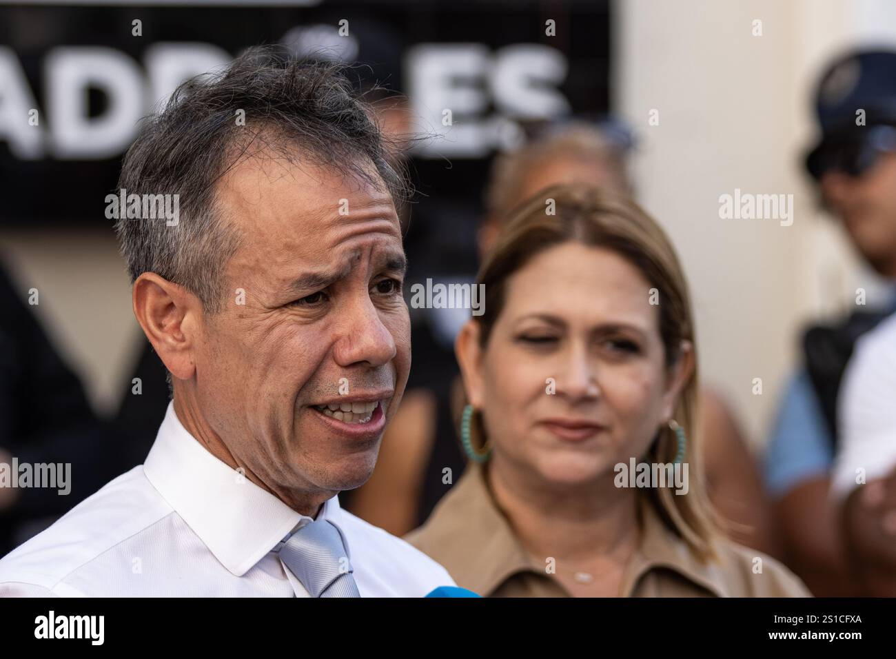 San Juan, USA. 02nd Jan, 2025. San Juan Mayor Miguel Romero Lugo speaks ...
