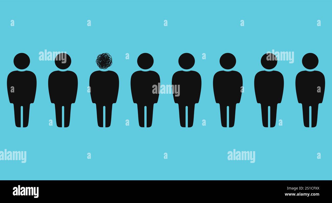 Silhouettes of people with head and messy ball instead of head ...