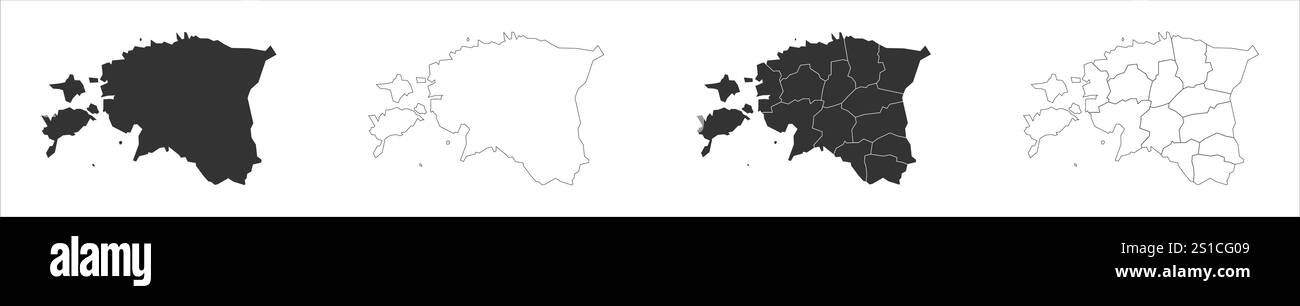 Estonia set of three maps - solid map, outline map and map highlighting administrative divisions ...