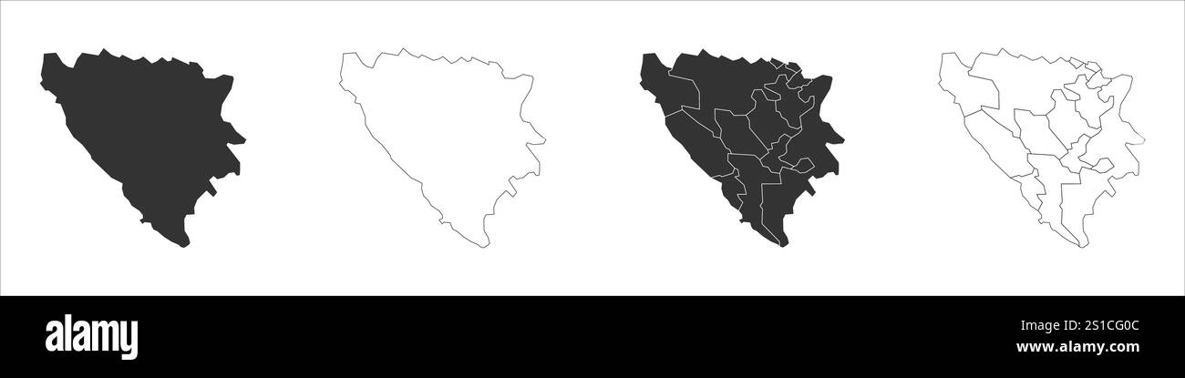 Bosnia and Herzegovina set of three maps - solid map, outline map and ...