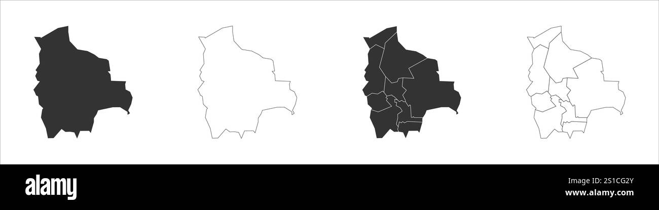 Bolivia set of three maps - solid map, outline map and map highlighting ...