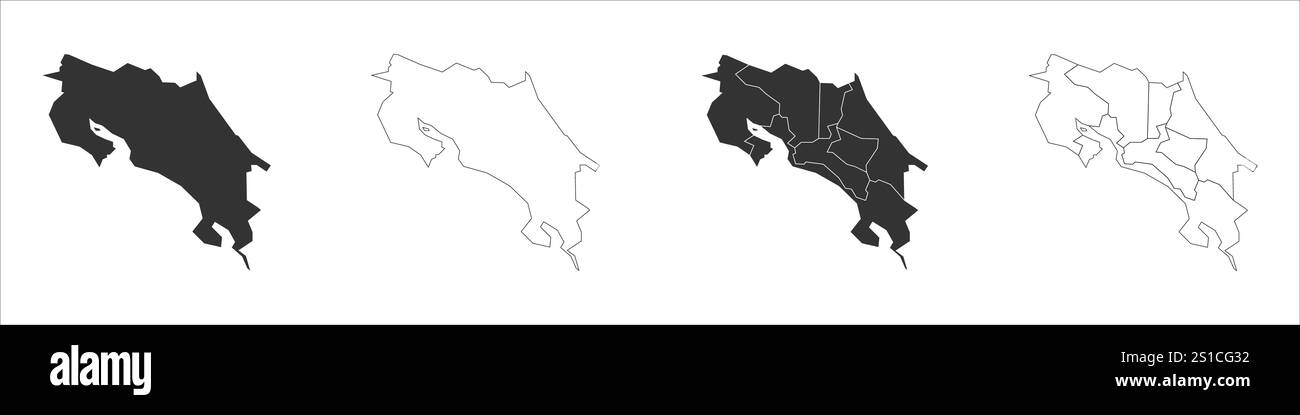 Costa Rica set of three maps - solid map, outline map and map ...