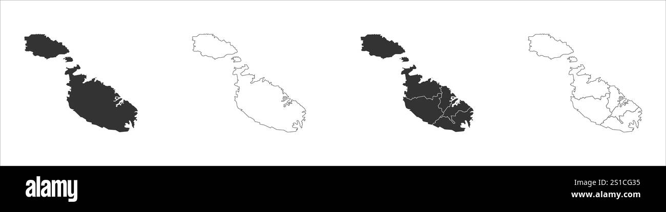 Malta set of three maps - solid map, outline map and map highlighting ...