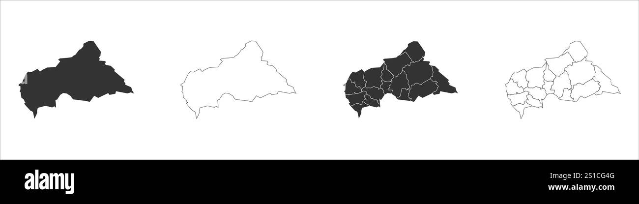 Central African Republic set of three maps - solid map, outline map and map highlighting ...