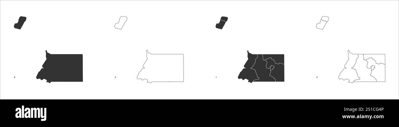 Equatorial Guinea set of three maps - solid map, outline map and map highlighting administrative ...