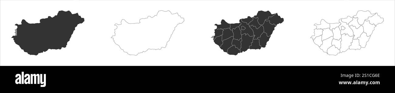 Hungary set of three maps - solid map, outline map and map highlighting ...