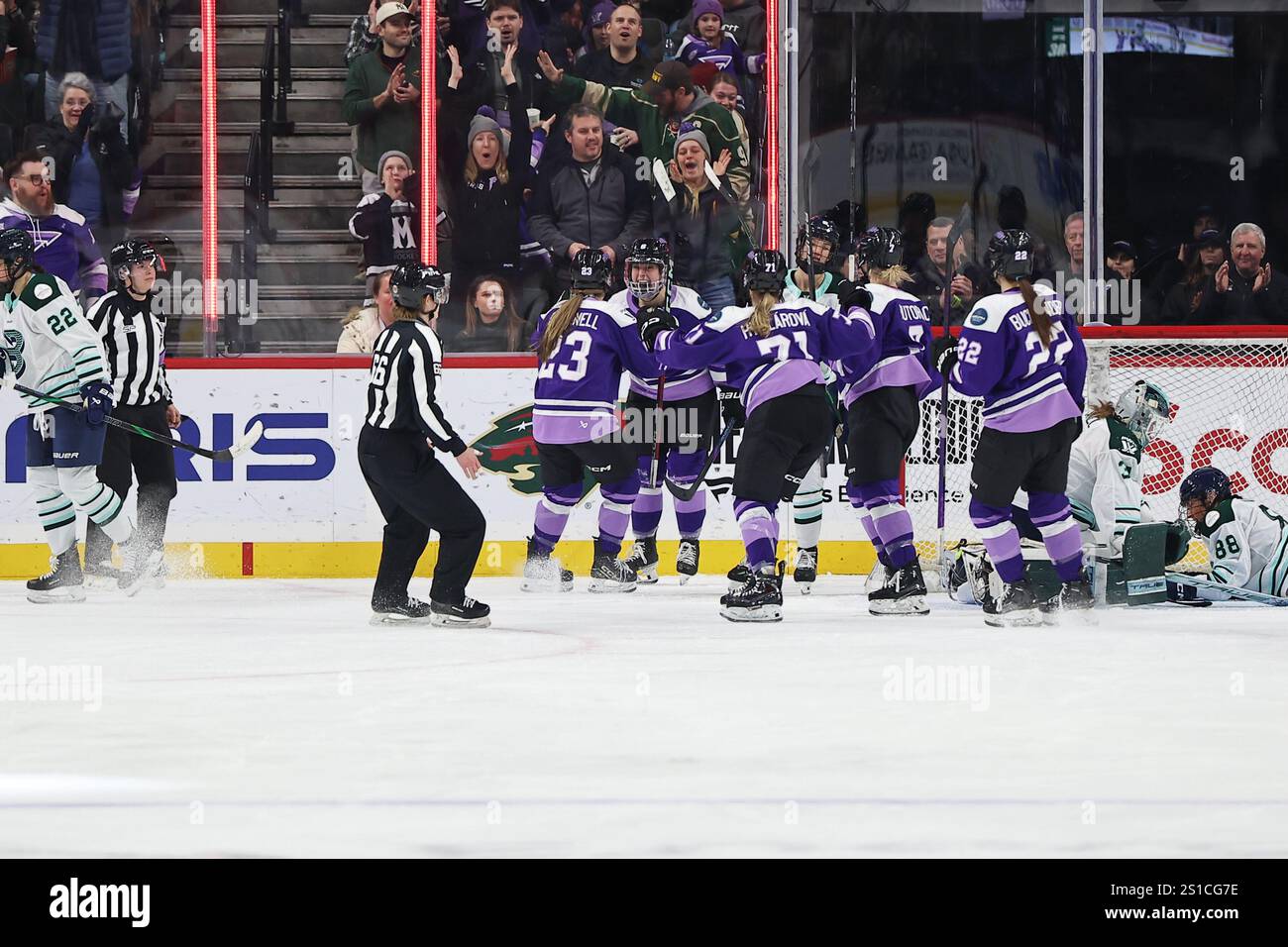 January 2nd, 2025: Minnesota Frost forward Katy Knoll (6) celebrates a ...
