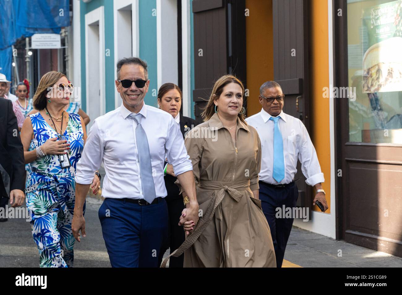 San Juan, USA. 02nd Jan, 2025. San Juan Mayor Miguel Romero Lugo walks ...