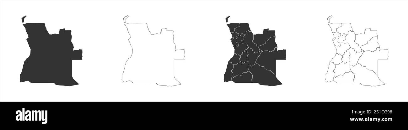 Angola set of three maps - solid map, outline map and map highlighting administrative divisions ...