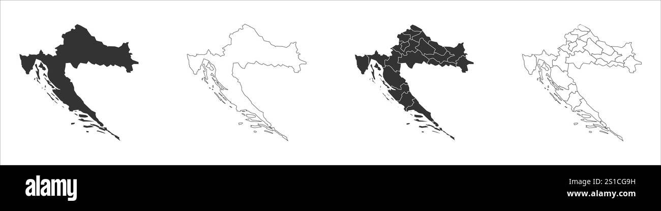 Croatia set of three maps - solid map, outline map and map highlighting ...